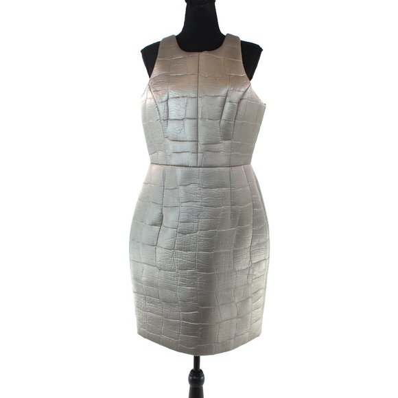 Milly | Dresses | Milly Croc Embossed Silver Neoprene Racerback Sheath ...